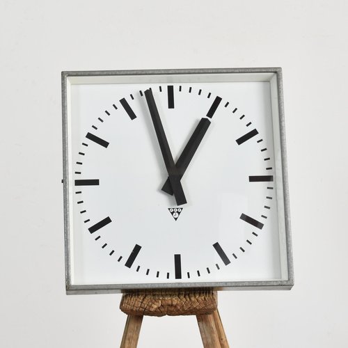 Large Vintage Square Wall Clock from Pragotron, 1950s for sale at Pamono