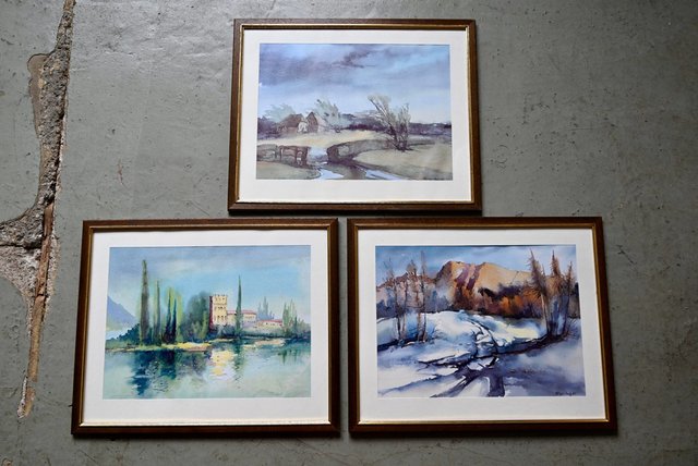 Joseph Müller Pauly, Landscapes, 1970s, Watercolors, Framed, Set of 3 ...