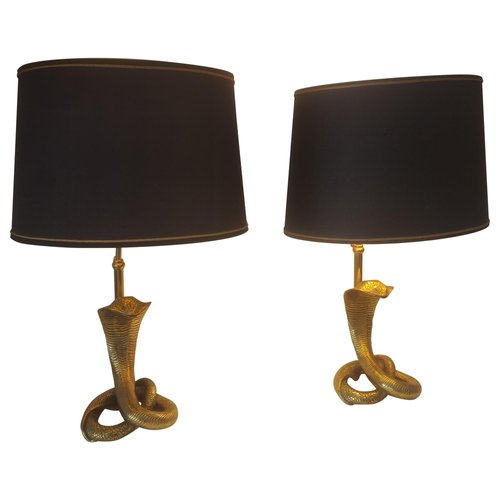 Brass Cobra Table Lamps in the style of Maison Jansen, 1975, Set of 2 ...