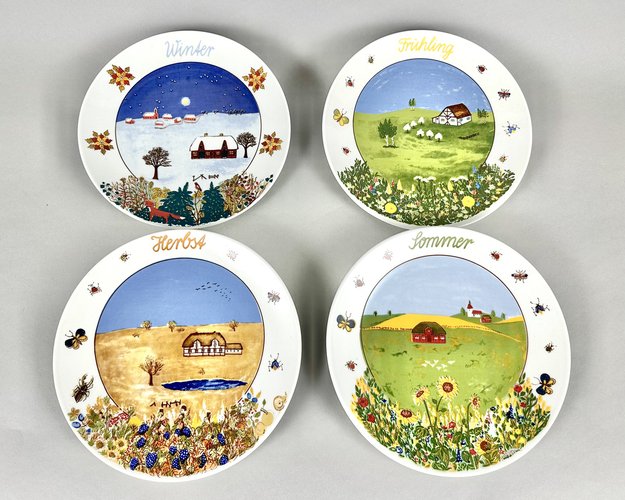 Vintage Porcelain Wall Plates Four Seasons from Kahla GDR, 1970s, Set ...