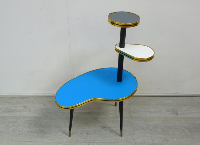 Mid-Century Modern German Kidney-Shaped Flower Stand in Blue, White and ...