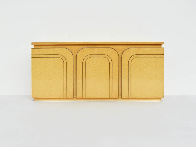 Sculptural Polished Birch Root Sideboard with Brass Detailed Rounded ...