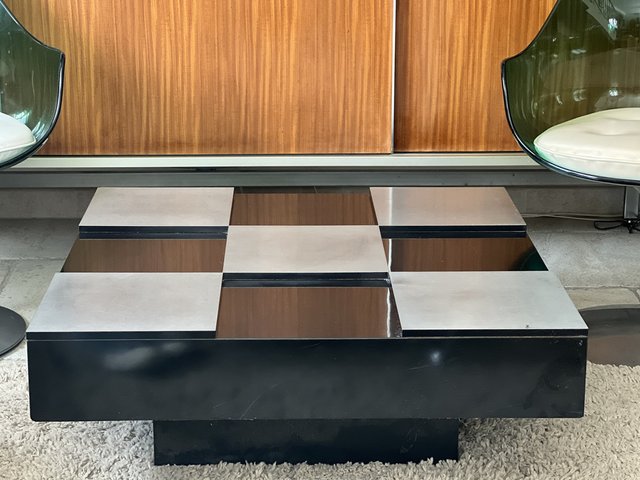 Table Basse Carrée en Acier Laqué et Brossé par Mario Sabot, 1970s en ...