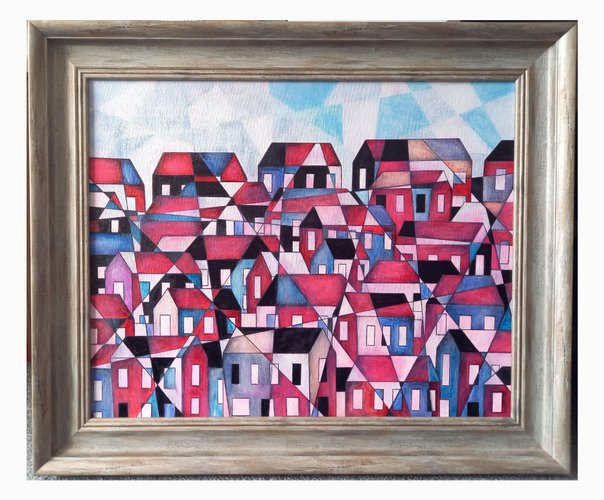 Christopher Barrow, Houses, Oil Painting, 2000s for sale at Pamono