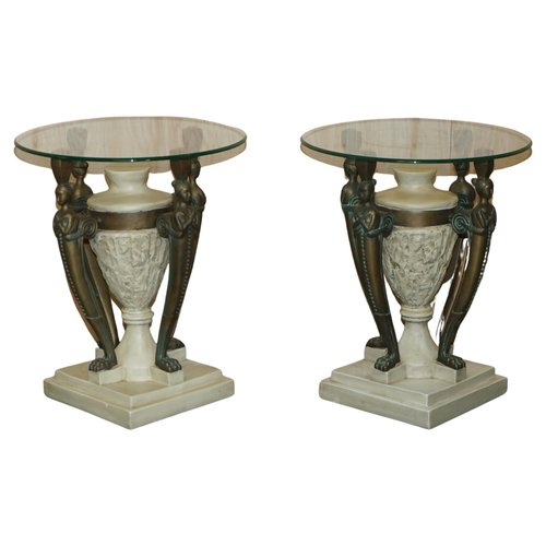 Vintage Egyptian Revival Side Tables with Glass Tops, Set of 2 for sale ...