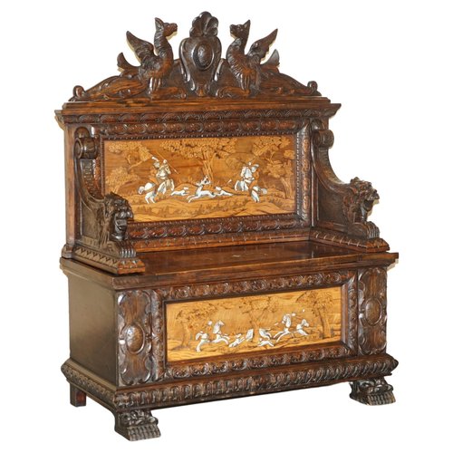 Antique Italian Carved Lion Griffon Bench with Storage, 1860s for sale ...