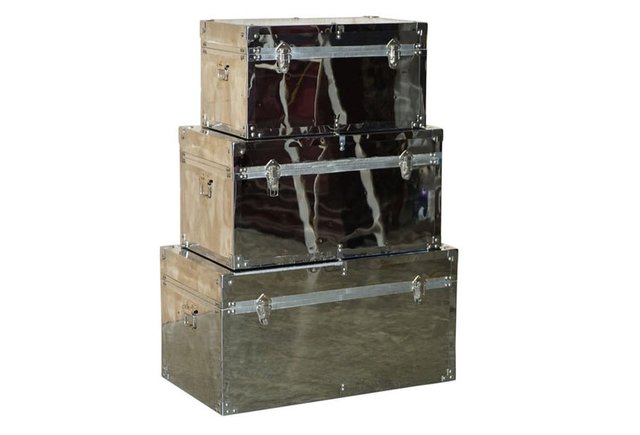Chrome & Steel Storage Trunks, Set of 3 for sale at Pamono