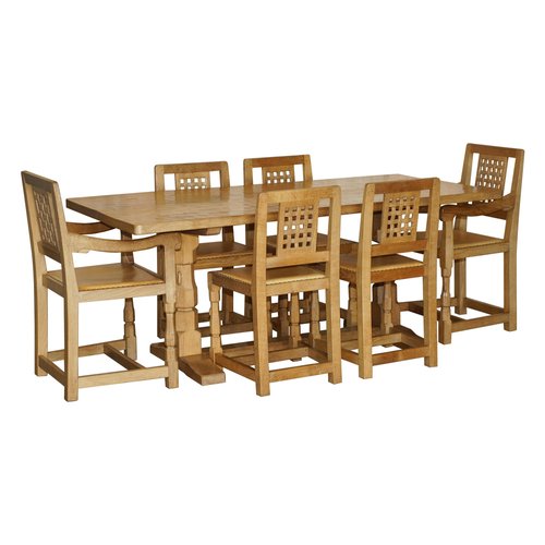 Vintage Dining Table & Chairs from Robert Mouseman Thompson, 1970s, Set ...