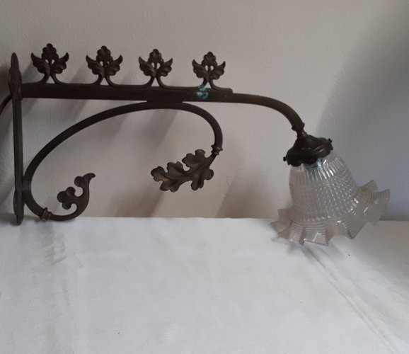 Neo-Gothic German Wall Lamp with Brass Frame & Original Glass Shade ...