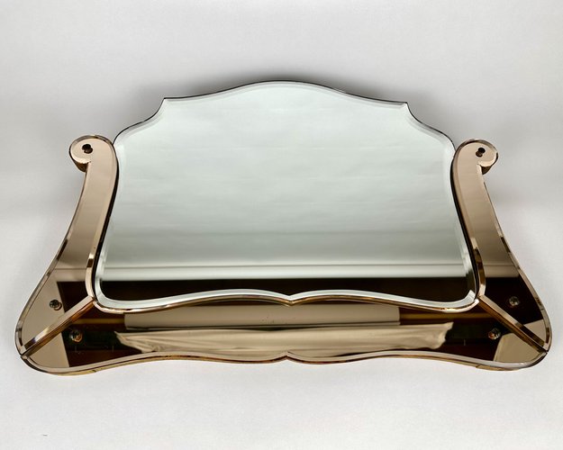 Mid-Century Art Deco Mirror with Rose Glass Scalloped Edge Frame for ...