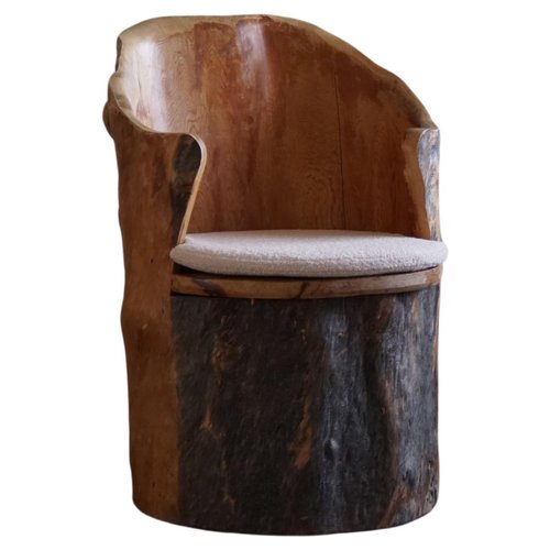 Brutalist Hand-Carved Stump Chair in Pine in the style of Wabi Sabi ...