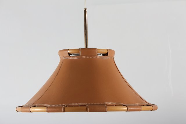 Scandinavian Modern Anna Pendant in Bamboo and Leather by Atelje Lyktan ...