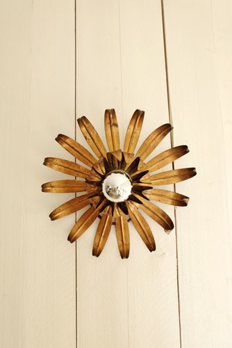 Golden Metal Flower Wall Light for sale at Pamono