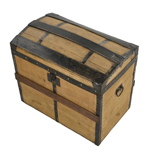 Wooden Transport Trunk with Steel Reinforcements for sale at Pamono