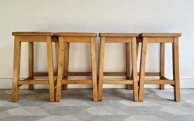 Oak Laboratory Stools, Set of 4 for sale at Pamono