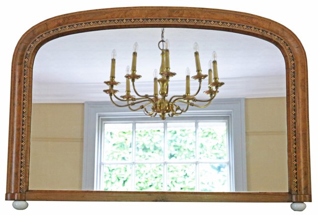 Espejo de pared o de manto de nogal antiguo grande de parquet con ...