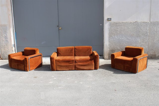 Da Salotto Sofa and Armchairs Armchair in Cubic Orange and Steel, Italy ...