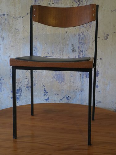 Set of Teak and Iron Stacking Chairs, 1960s for sale at Pamono