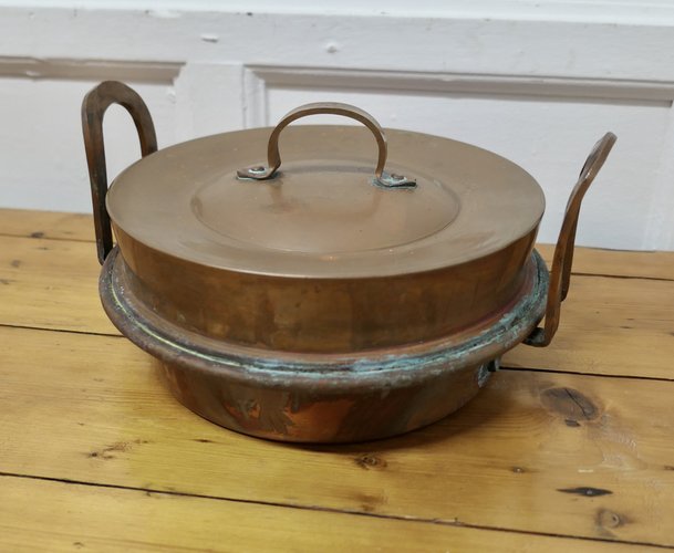 Sartén para calentar o cocinar al vapor redonda de cobre, siglo XIX en ...