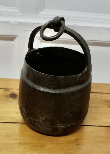 Small Heavy Hand Forged Iron Bucket, 1890s for sale at Pamono