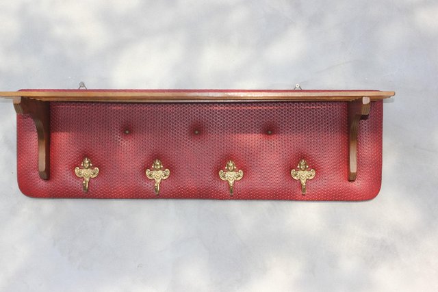 Vintage Coat and Hats Rack in Wood and Leather, 1960s for sale at Pamono