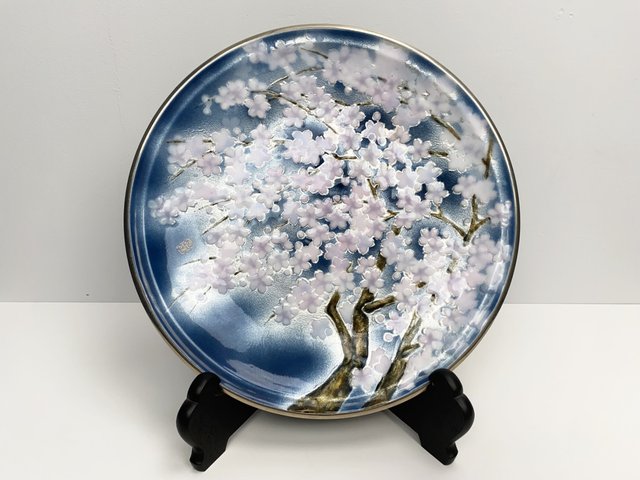 Large Cherry Blossom Decoration Plate in Enamel in Gin Bari and Moriage ...