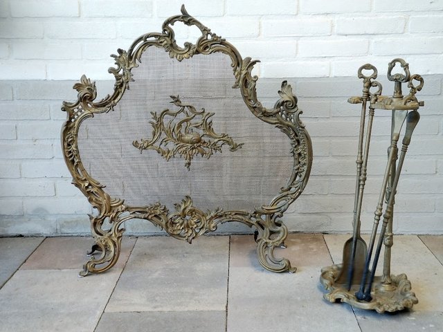 Antique French Rococo Style Fireplace Screen in Brass, 1890s for sale ...