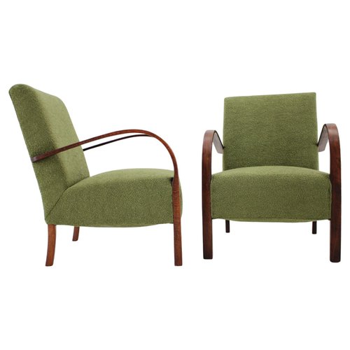 Set of Art Deco Armchairs in Boucle, Former Czechoslovakia, 1940s for ...