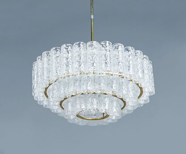 Lustre en Verre et Laiton de Doria Leuchten, 1960s en vente sur Pamono