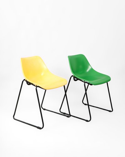 Stackable Green and Yellow Chairs in Iron, 1950s, Set of 4 for sale at ...