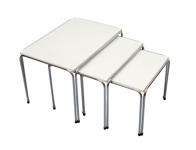 Vintage Nesting Tables in White and Chrome, 1975, Set of 3 for sale at ...