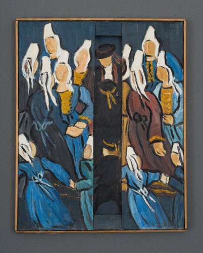 René France, Bretons in Costumes, 1990s, Oil on Canvas Triptych for sale at Pamono