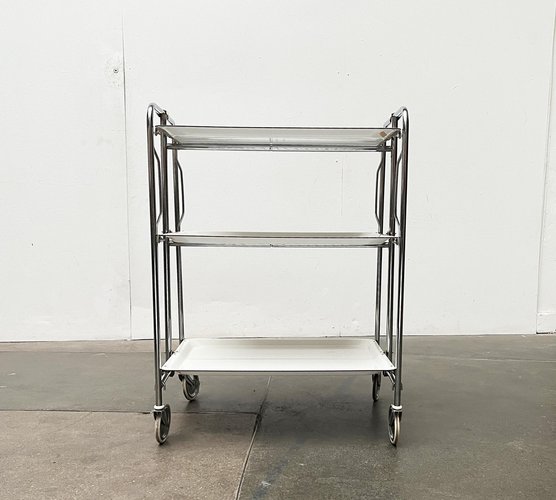 Vintage German Foldable Service Cart with 3 Trays, 1970s for sale at Pamono