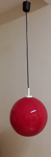 Ceiling Lamp with Spherical Red Glass Shade, 1970s for sale at Pamono
