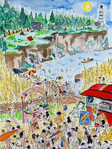 Gabrielle Rul, Summer Seaside, 2023, Watercolor for sale at Pamono