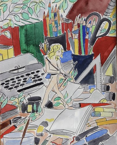 Gabrielle Rul, Speak Up, 2022, Watercolor for sale at Pamono