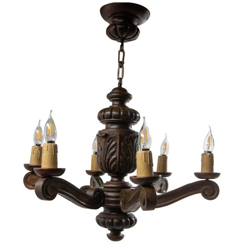 Renaissance Spanish Oak Ceiling Lustre Lamps, 1960s for sale at Pamono