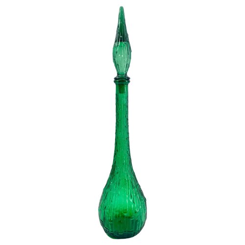 Italian Empoli Genie Bottle in Green Art Glass, 1960s for sale at Pamono