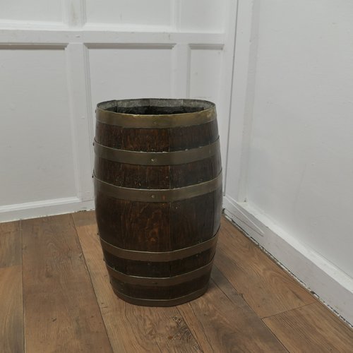 Large Brass and Oak Barrel Stick Stand for sale at Pamono