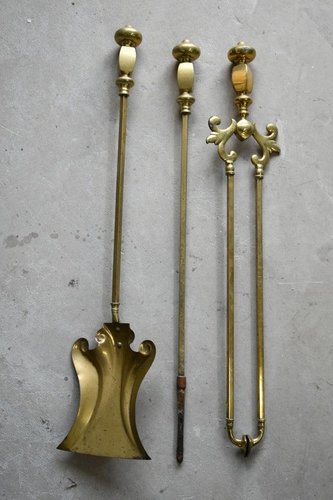 Antique Brass Fire Companion Set, Set of 3 for sale at Pamono