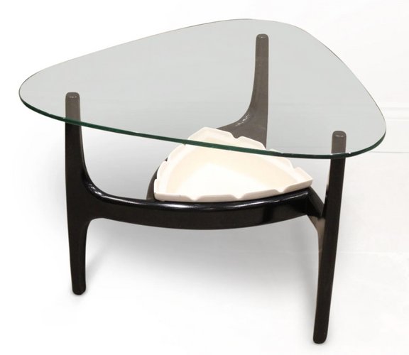 Mid-Century Glazed Triform Ebonised Coffee Table with Royal Haeger ...