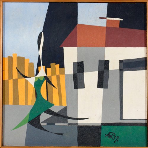 Cubist Artist, Composition with House, 1959, Painting, Framed for sale ...