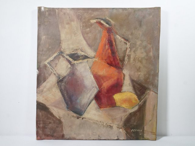 Edith Ferullo, Die drei Krüge, Oil on Canvas, 1961 for sale at Pamono