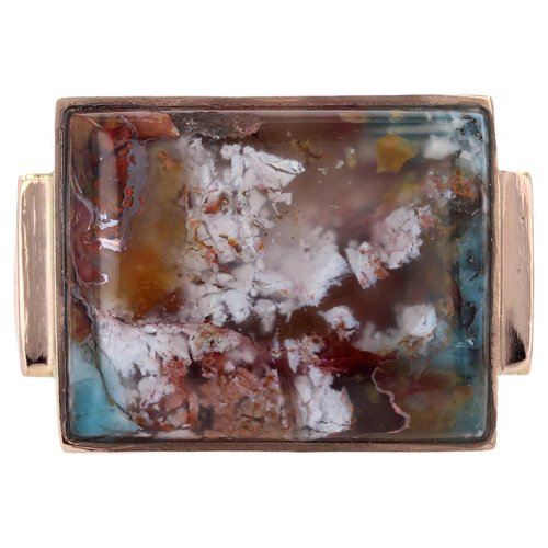 Confetti Agate 18 Karat Yellow Gold Signet Ring, 1950s for sale at Pamono
