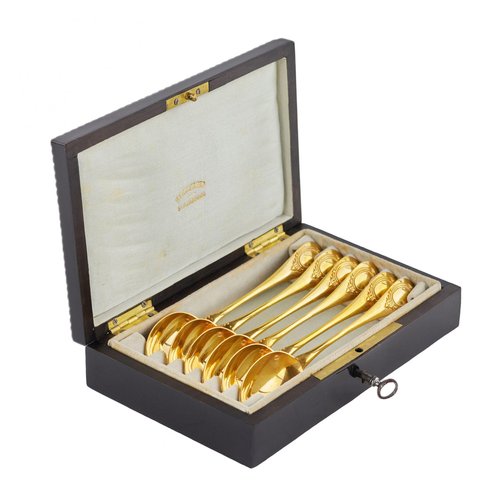 Gilded Teaspoons in Boulle Box, France, Late 19th-Early 20th Century ...