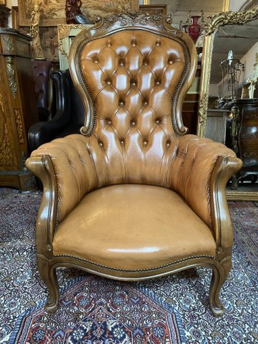 Vintage Leather Button Back Chair for sale at Pamono