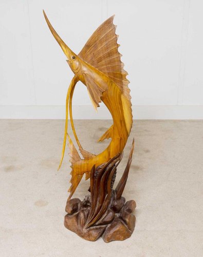 Large French Hand Carved Marlin Fish Sculpture for sale at Pamono