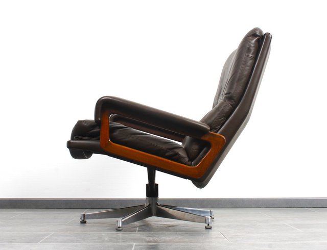 Chaise King en Cuir Marron par André Vandenbeuck pour Strässle, 1960s ...