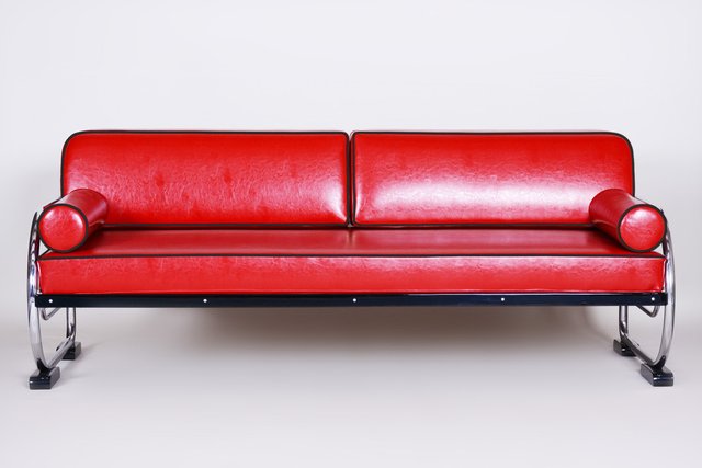 Bauhaus Red Chrome-Plated Tubular Steel Sofa attributed to Robert ...