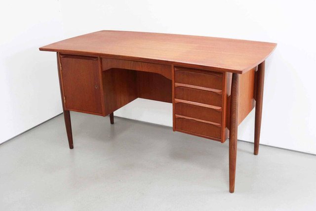 Danish Modern Concave Form Free-Standing Teak Desk, 1970s for sale at ...
